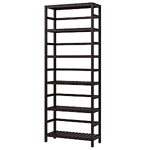 Bamjoy Bamboo Shelf, 6 Tier Bookcase Storage Shelves, Tall Book Rack Shelving Unit, Multipurpose Storage Display Shelf Adjustable Storage Rack for Bathroom Home Office Living Room Kitchen, Dark Brown