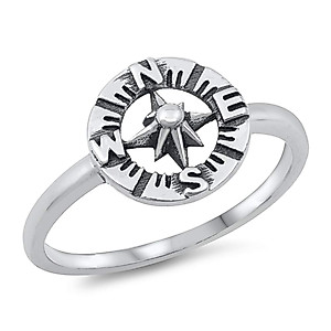 North Star Compass Ring New .925 Sterling Silver Band Size 8