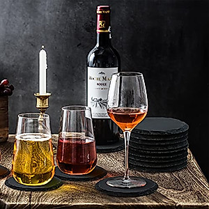 MAPRIAL 24 Pieces Slate Coasters, 4 Inch Round Coasters for Drinks Rustic Coasters Set Black Stone Coasters Bulk with Anti-Scratch Backing for Bar, Housewarming Gifts, DIY, Home Decor, Table, Cup