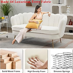 Modern Boucle Loveseat Couch,Futon Small Sofa with Gold Metal Legs ,2-Seater Upholstered Mini Sofa Couches for Small Space,Living Room Bedroom Office Dorm Studio Apartment Love Seat Couche(White)