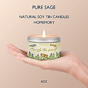 Candles for Home Scented, Sage & Jade Sandalwood Scented Candles to Purify the Spirit, Aromatherapy Candles Stress Relief, All Natural Non-toxic Soy Candles with Essential Oils, Soy Wax Tin Candle 6oz