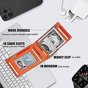 ZECICO Mens Slim Wallet Money Clip: Bifold Leanther Wallets RFID Blocking Front Pocket Wallets Credit Card Holder with ID Window Gifts for Men