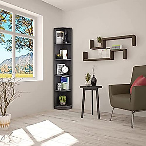 ICE ARMOR 5 Tier Corner Bookcase Wooden Display Bookshelf Storage Rack Multipurpose Shelving Unit for Living Room Home Office in Black Finish, (99JET100-2022-15)