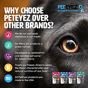 PetEyez Tear Stain Remover Vitamin Treats for Dogs - Support Eye Health & Reduce Itching & Tear Stain Buildup - 100% Natural Dog Treats w/Superfoods, Antioxidants & Nutrients - Chicken Flavor - 1oz