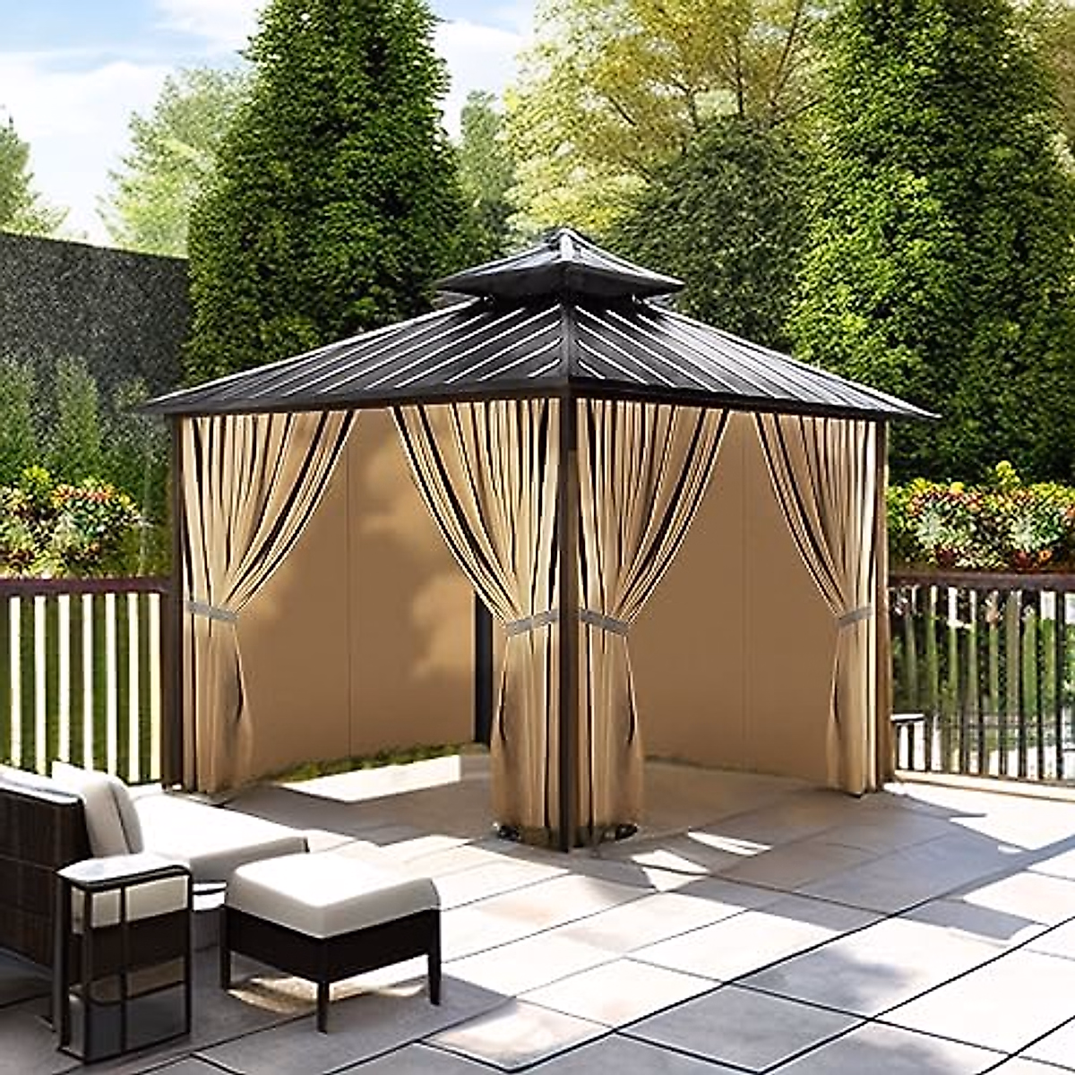 10'x12' Gazebo Curtains Outdoor Waterproof, Universal Replacement Curtain 4-Panels, Sidewalls with Zipper for Garden, Patio, Yard (Only Curtains)