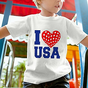 Toddler Boys I Love USA Text Print T Shirts American Flag Shirt Kids Independence Day Patriotic (Black, 9-10 Years)