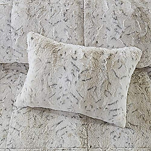 Madison Park Zuri Soft Plush Comforter Set, Faux Fur Animal Stripes Design, Faux Mink On The Reverse, Modern All Season Bedding Set with Matching Sham, King, Snow Leopard 4 Piece