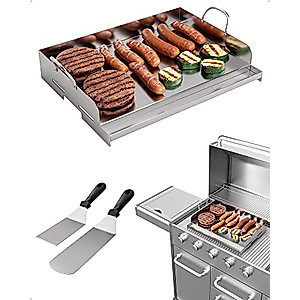 RIEDHOFF 17" x 13" Griddle, [430 Stainless Steel] Flat Top Rectangular Plate with 2 Barbecue Spatula for Charcoal/Gas Grills, Parties, Camping