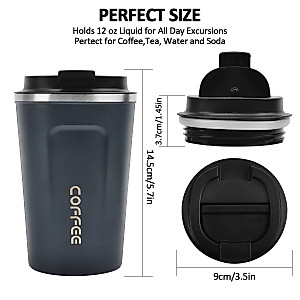 12 oz Stainless Steel Vacuum Insulated Tumbler - Coffee Travel Mug Spill Proof with Lid - Thermos Cup for Keep Hot/Ice Coffee,Tea and Beer (Tibetan blue)