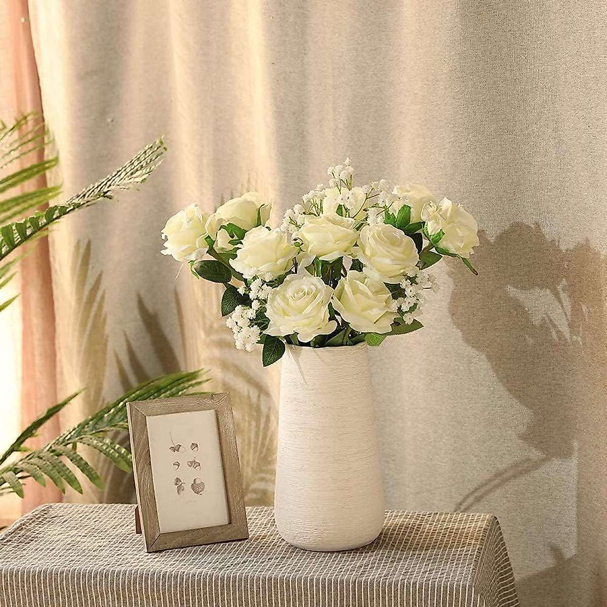 JUSTOYOU 10Pcs Artificial Roses Flowers, Realistic Blossom Roses, Real Touch Silk Rose, Single Fake Flower Long Stem Bouquets for Home Wedding Party Decoration