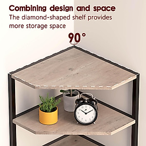 JOOLESER Corner Shelf - 4-Tier Corner Bookshelf with Metal Frame - Small Corner Shelves - Wood Corner Display Shelf for Living Room, Bedroom (Grey)