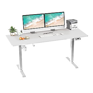 63inch Adjustable Desk Stand up Desk Electric Standing Desk Adjustable Height Sit Stand Home Office Desk Including Splice Table Plate White