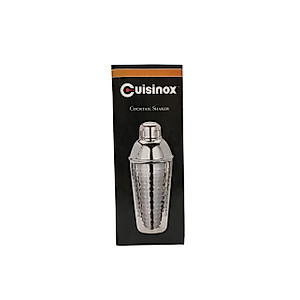 Cuisinox Stainless Steel Cocktail Shaker with Lid and Strainer, Hammered Finish, 9.4"- 24 oz