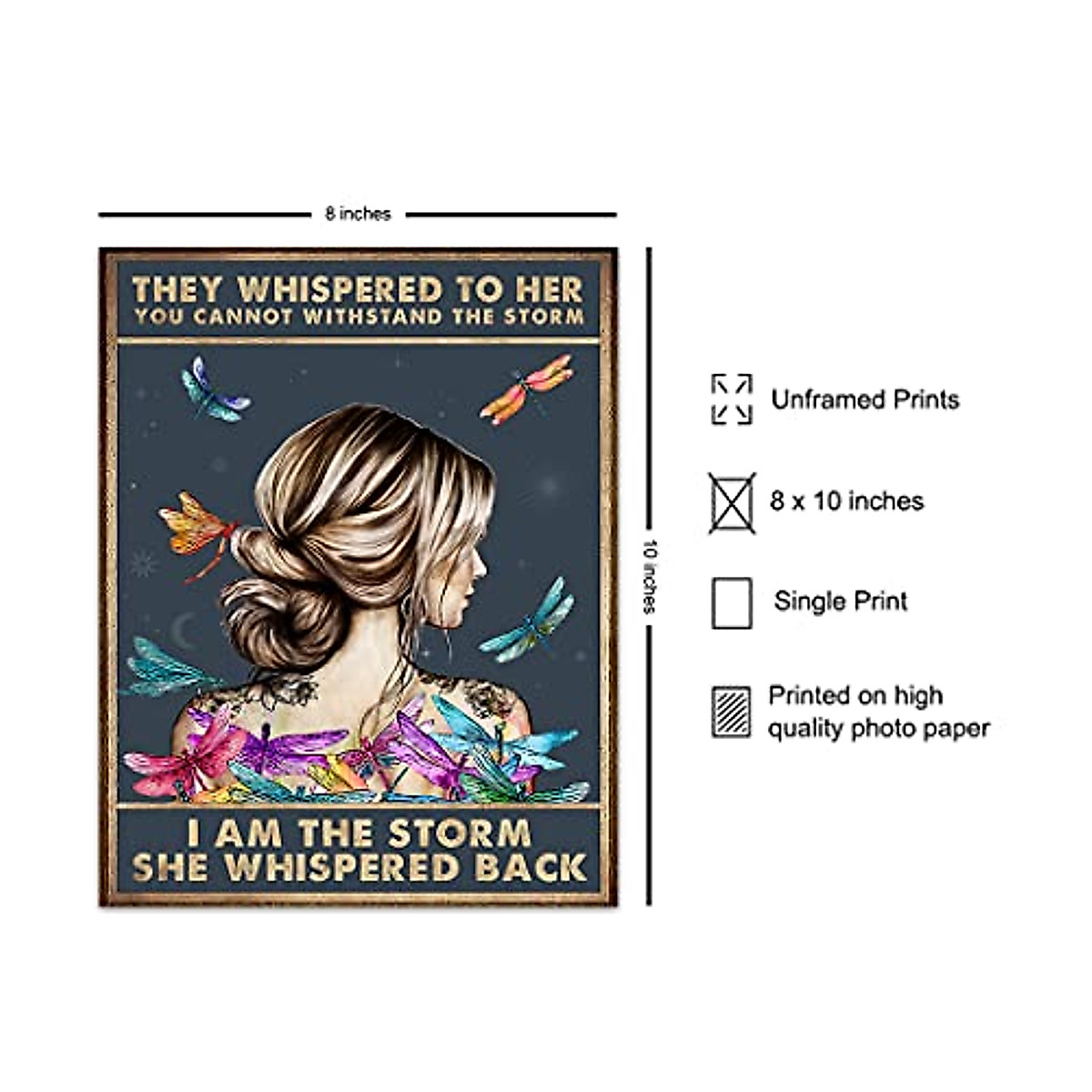 They Whispered to Her You Cannot Withstand The Storm - Positive Motivational Uplifting Encouragement Gifts for Women Teens - Inspirational Quote Wall Art - Boho Decoration Print - Dragonfly Wall Decor