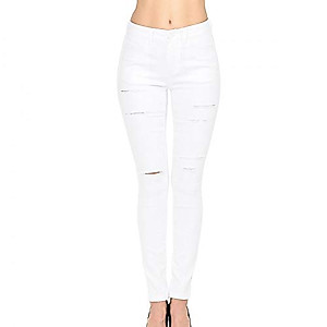 wax jean High-Rise Slashed Destroyed Skinny Jeans 7 White 90172