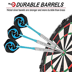 CareGames Steel Darts Set 12 Packs with 4 Colors Plastic Shafts,Extra Flights,Sharpener and Flight Protectors
