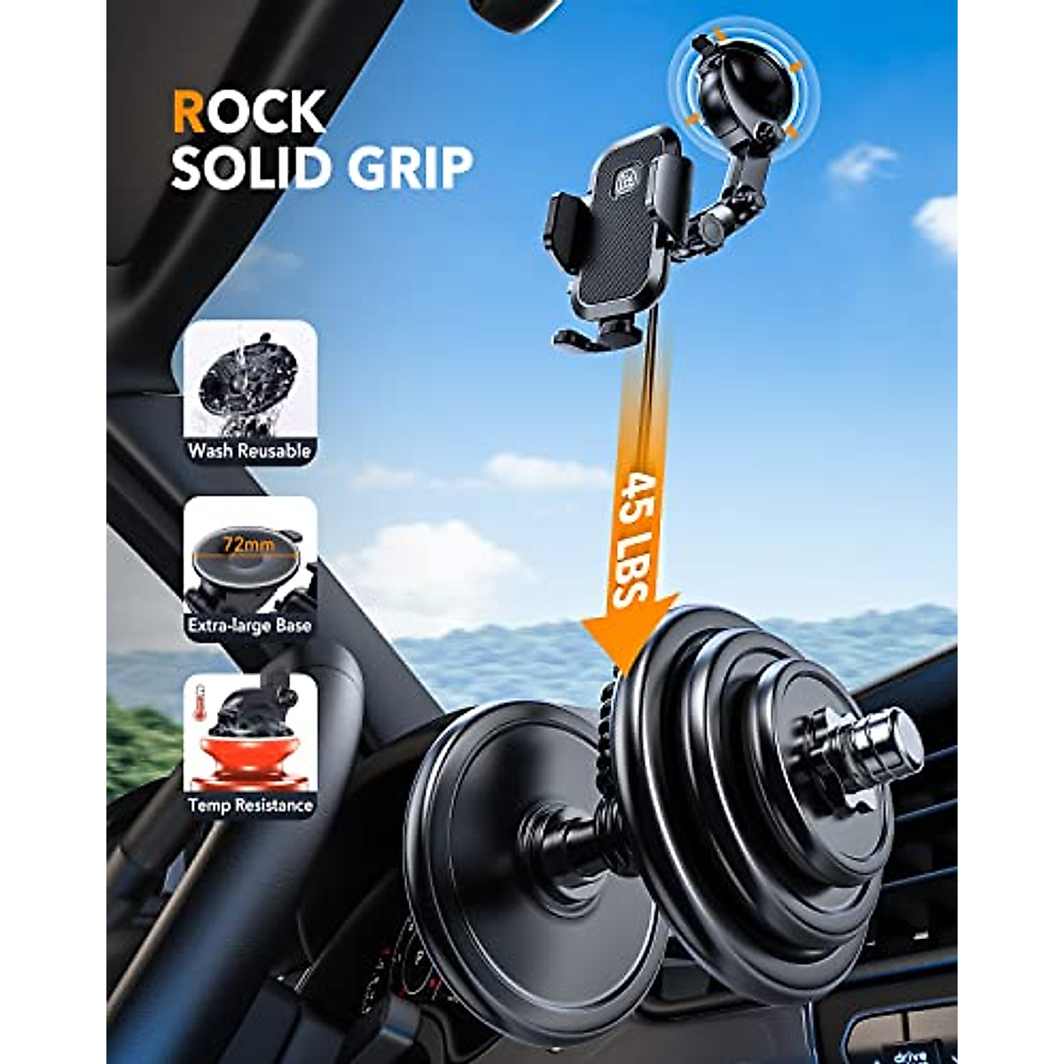 LK Phone Holder for Car,Dashboard Windshield Air Vent Universal 3 in1 Car Phone Holder Mount Compatible for iPhone 14 13 12 11 Pro Max XS X XR 8, Samsung Galaxy S23 S22 S21 S20 All Mobile Smartphone