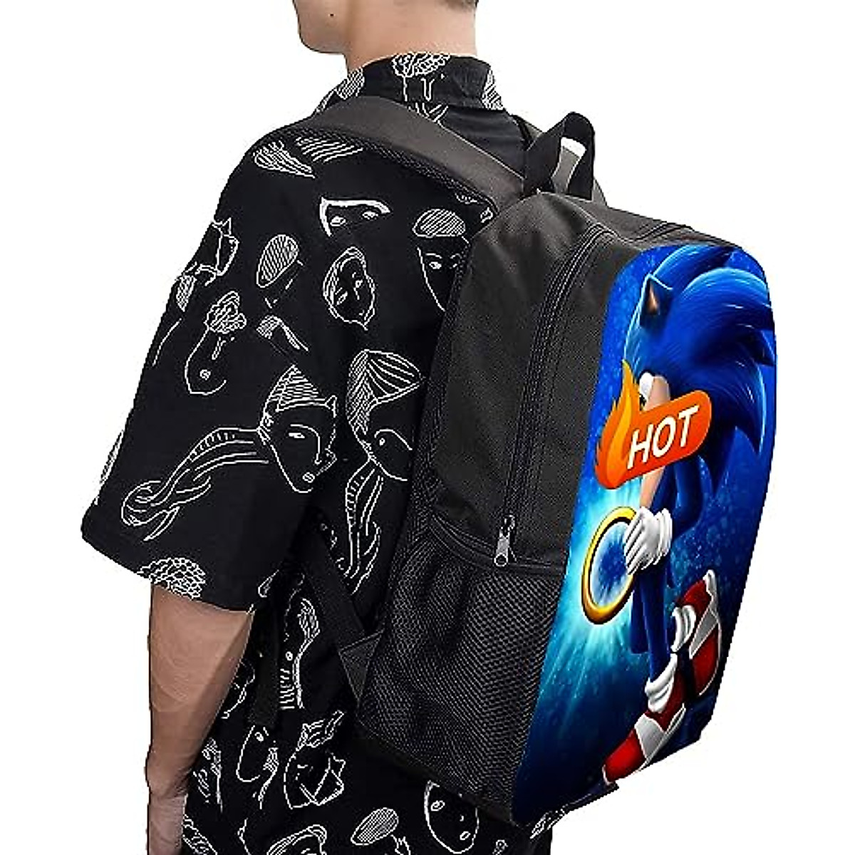 HEUHFUWA Cartoon The HedgeHog Backpack, 3D Print Teens Boy Girl Unisex Bookbag for Gift,17 Inch Large Capacity Adjustable Bag (Quick 3)