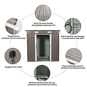 6.4 x 4ft Outdoor Metal Storage Shed，with Lockable Doors, Floor Frame, Sun Protection, Waterproof Tool Storage Shed for Patio, Lawn,Backyard (Gray-6.4 x 4ft)