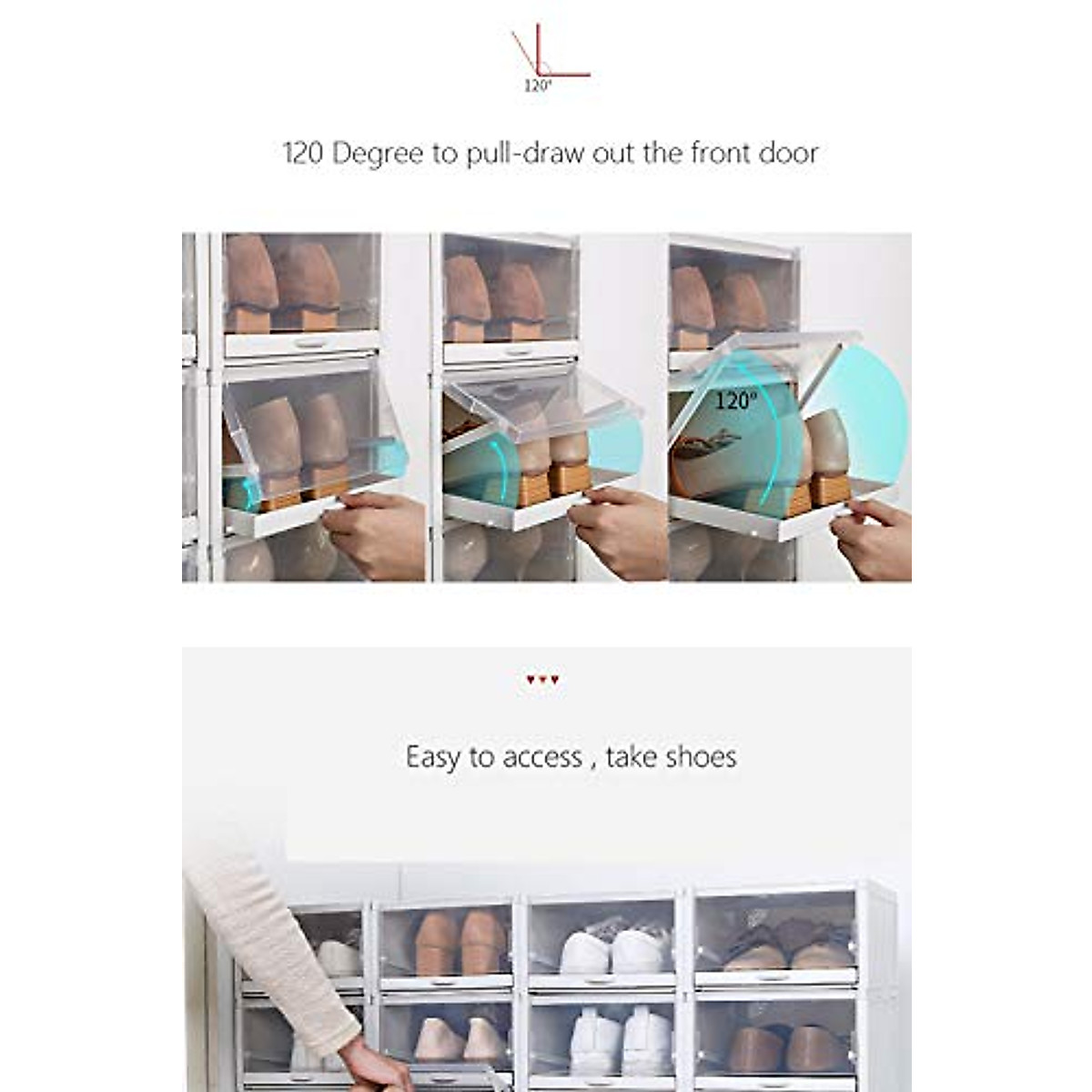 Plastic Pull Shoe Storage Box Clear Stackable Shoes Boxes Cabinet Organizer Flip Drawer (Grey 3 PCS Set)