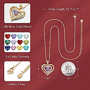 Women's Jewelry Birthstone Necklace for Wife Valentine’s Day for Girlfriend Wife Heart Pendant with Amethyst Necklaces for Her on Birthday Mother's Day Anniversary Christmas (Rose Gold-Feb-Amethyst)