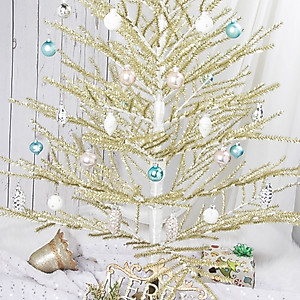 KINGYEE Miniature Ornaments and Tree Topper White and Pink Christmas Mini Glass Tree Decorations Set of 15 for Tabletop Desktop Tree Wedding Centerpiece