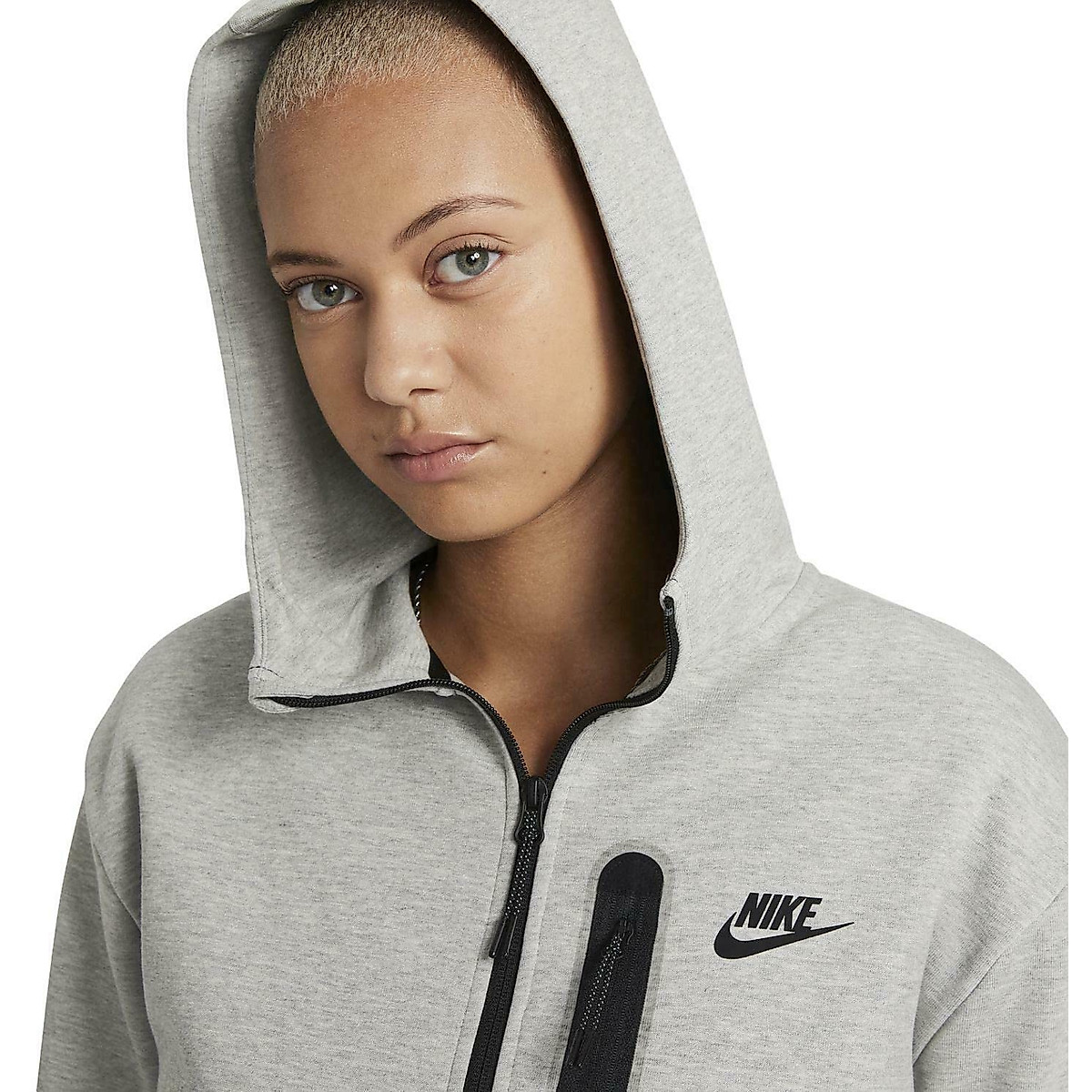 Nike Sportswear Women's Tech Fleece Essential Full-Zip Hoodie (Grey Heather/Black, Large)