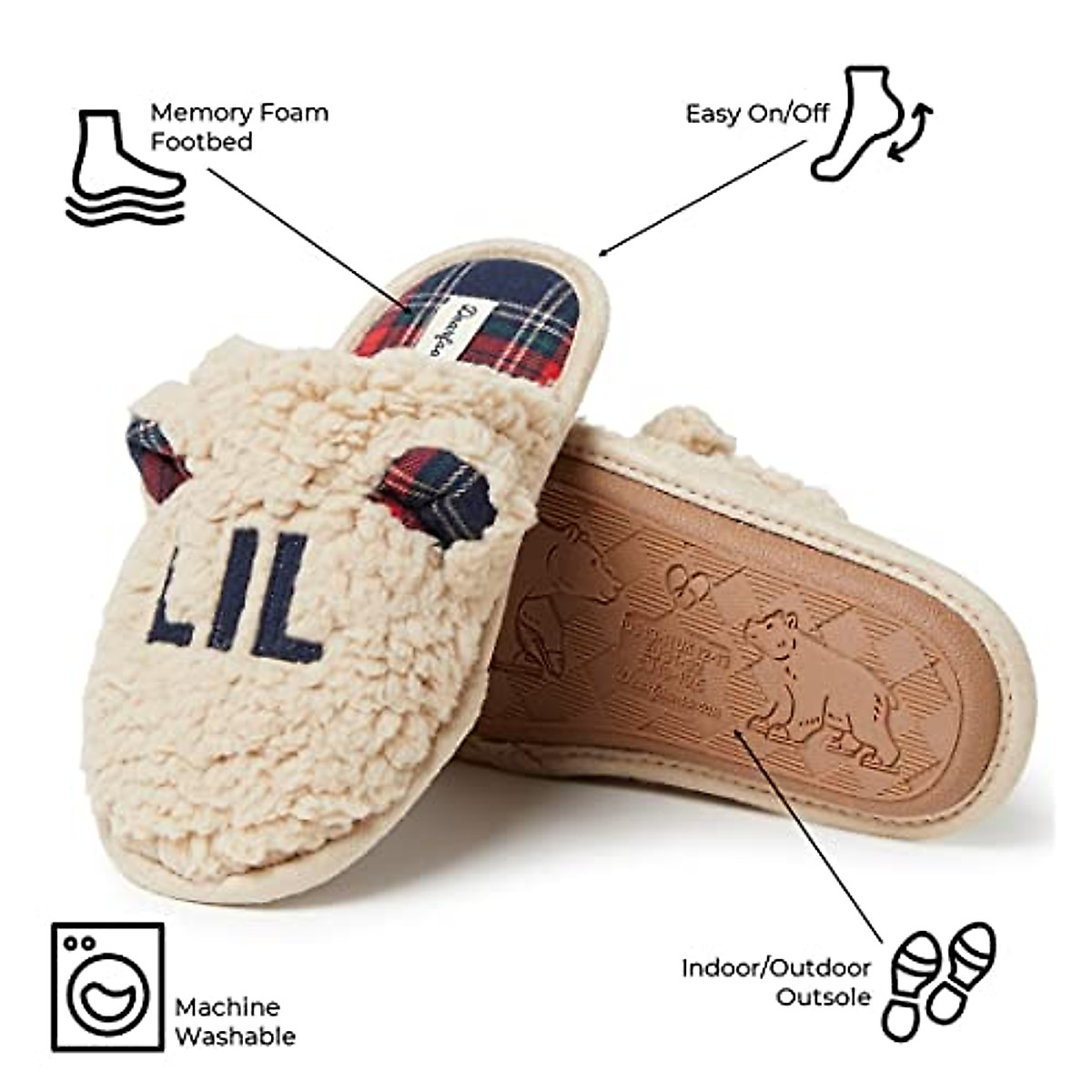 Dearfoams Matching Family Collection Lil & Baby Slipper, Lil Bear Cream, 2-3 US Unisex Big Kid