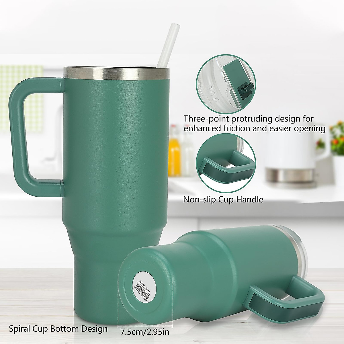 Riley Joy 40 oz Stainless Steel Tumbler with Handle & Straw, Vacuum Insulated Travel Mug for Office, Home, or Car, Cold/Hot Water Bottle, Leak-Proof, Fits Holders