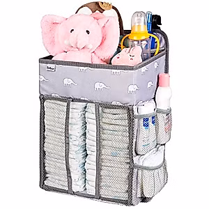 Hanging Nursery Organizer and Baby Diaper Caddy, Selbor Diapers Stacker Storage Bag for Changing Table, Crib, Playard or Wall - Nursery Organization & Baby Shower Gifts for Newborn (Elephant)