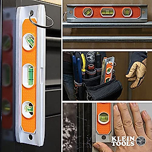 Klein Tools 9319RETT Level, 9-Inch Magnetic Aluminum Torpedo Level with 0/45/90 Degree Vials and V-groove, Tapered Nose