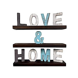Mark One Home Goods Rustic Farmhouse 3 Tier Justified Floating Wood Shelf - Floating Wall Shelves (Set of 3), Hardware and Fasteners Included (Dark Walnut, 16")