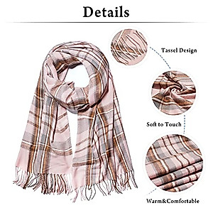 VANLINKER Winter Warm Scarfs for Women Cashmere Feel Large Scarf Fashion Poncho Long Shawls Grid Wraps Scarves Super Soft Light VL9310 Pink