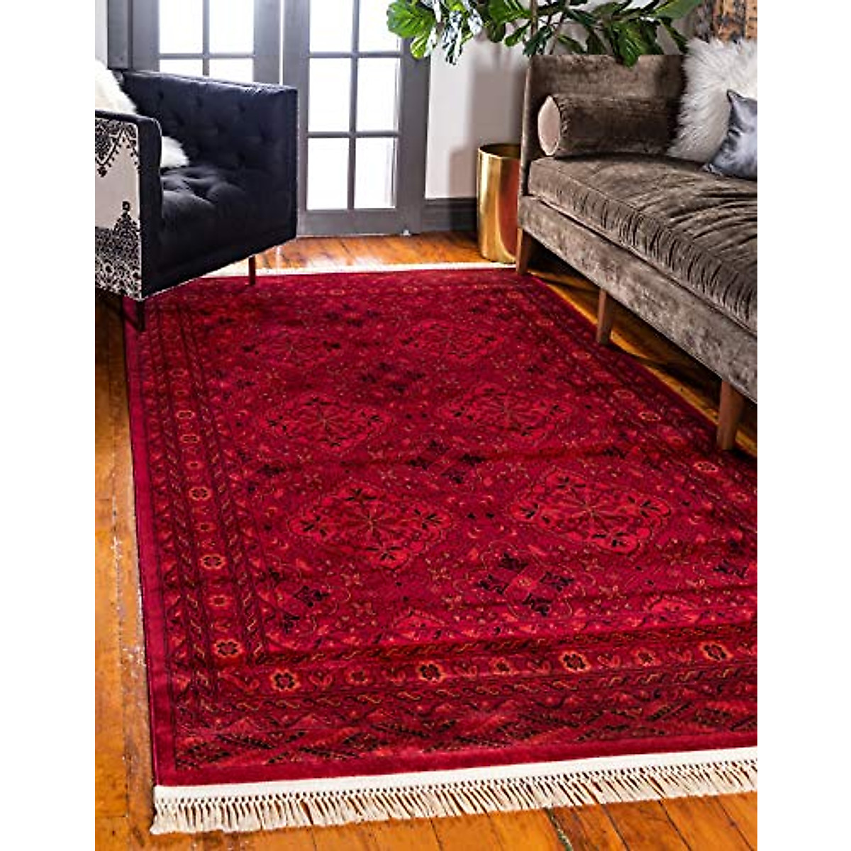 Unique Loom Tekke Collection Over-Dyed Saturated Traditional Torkaman Area Rug, 9 ft x 12 ft, Red/Black
