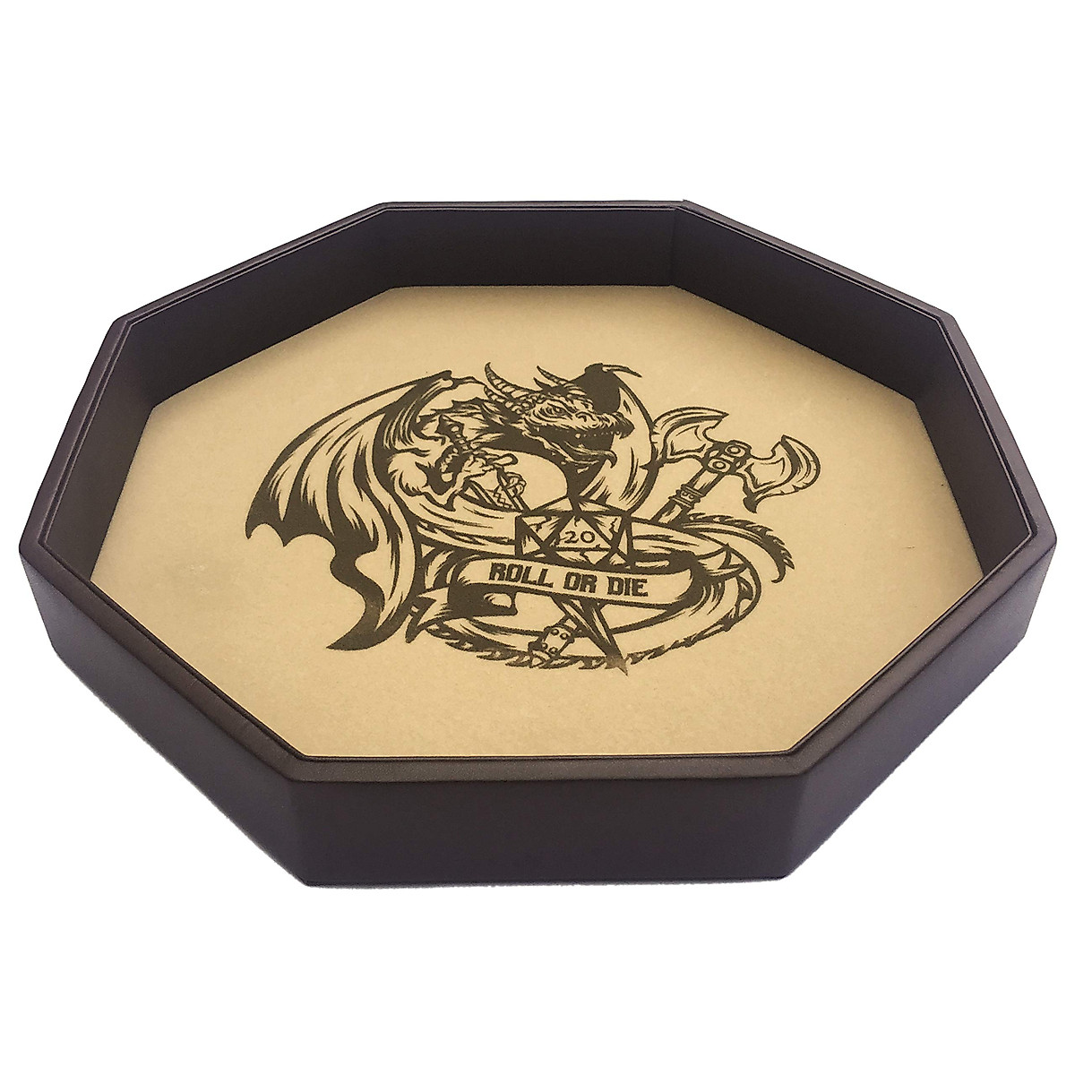 Fantasydice - ROLL OR DIE- Dice Tray - 11.5" Octagon - for Dice, Board Games, Tabletop RPGs Like D&D (DND) 3.5 and 5e, Call of Cthulhu, Pathfinder,Shadowrun and Other Roleplaying Games