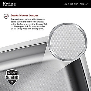 Kraus KBU14E Outlast MicroShield Scratch-Resist Stainless Steel Undermount Single Bowl Sink, 31.5" 16 Gauge, Premier Series