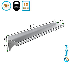 AmGood 6" X 36" Stainless Steel Wall Shelf | Metal Shelving | Garage, Laundry, Storage, Utility Room | Restaurant, Commercial Kitchen | NSF