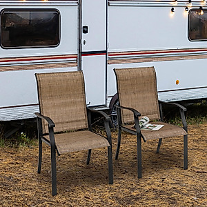 NUU GARDEN Patio Dining Chairs Set of 2, Outdoor Chairs with Armrest, Indoor/Outdoor Chairs Backyard Deck Garden Chairs, Restaurant Kitchen Dining Textilene Chairs,Brown