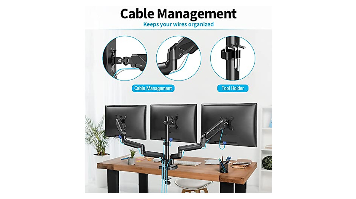 MOUNTUP Triple Monitor Desk Mount - Heavy Duty Stand