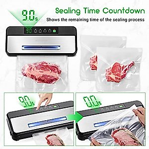 INKBIRD Food Vacuum Sealer Machine, Sealing-Time Countdown& Viewable Window, Automatic Food Sealer, Built-in Cutter and Roll Storage(Up to 20ft), One-Touch Moist Modes for Seasoned Meat, 5-Modes for Daily Need, LED Indicator, Starter Kit with Vacuum Seale
