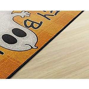 Brumlow MILLS Hey Boo Halloween Ghost Washable Festive Print Indoor or Outdoor Rug for Living or Bedroom Carpet, Dining Room, Kitchen Area or Entryway Rug, 20" x 34",Orange