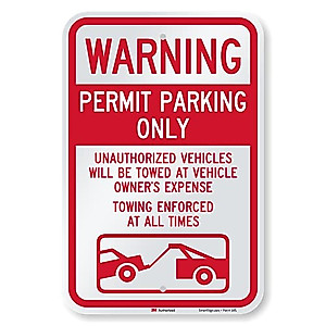 SmartSign "Warning - Permit Parking Only, Towing Enforced" Sign | 12" x 18" 3M Engineer Grade Reflective Aluminum
