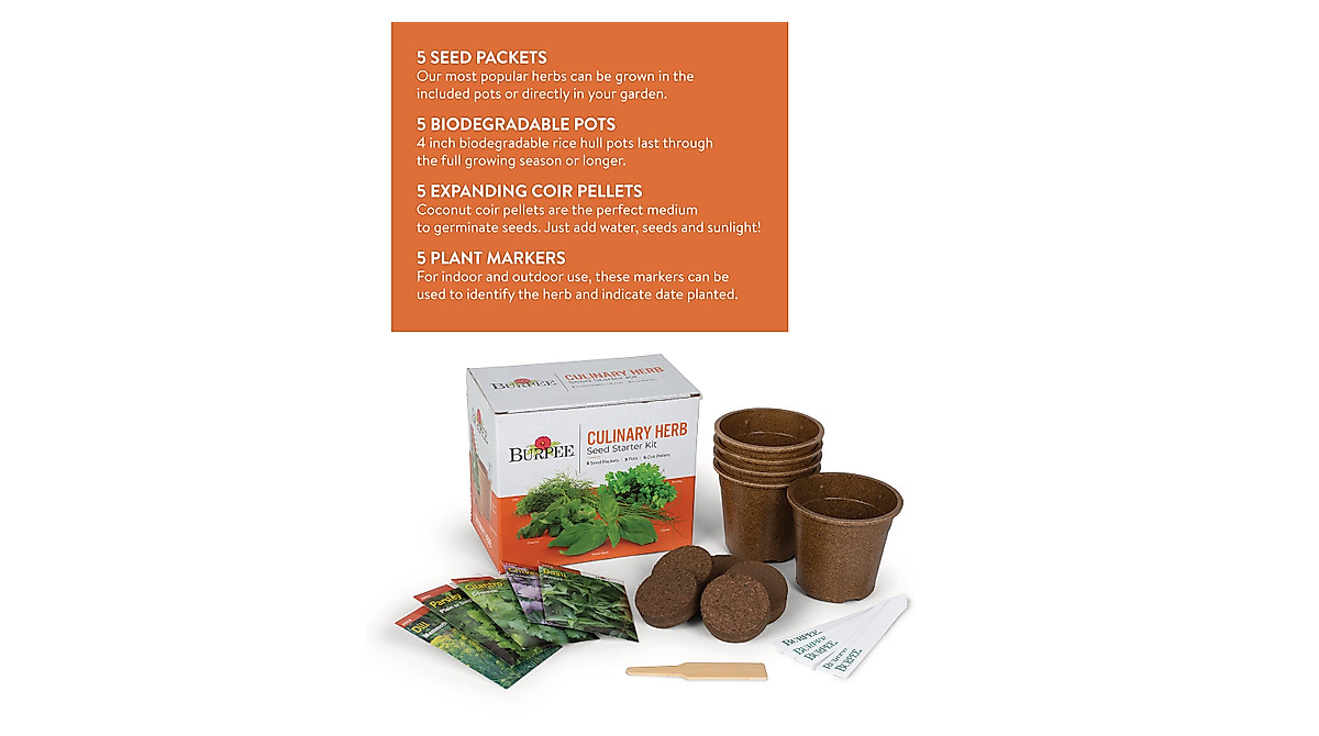 Burpee Culinary Garden Starter Kit Packets, 5 Pots, 5 Coir Pellets & 5 ...