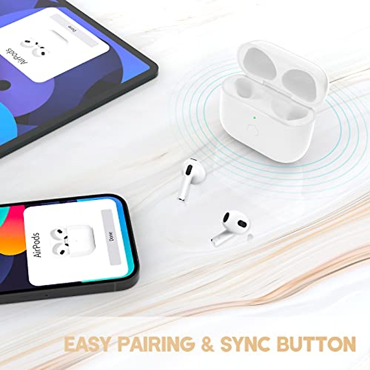 Rantuns Wireless Charging Case Replacement Compatible with AirPod 3rd Generation, Wireless Airpods 3rd Charger Case Built-in 600 mAh Battery with Bluetooth Pairing Sync Button Without Earbuds, White