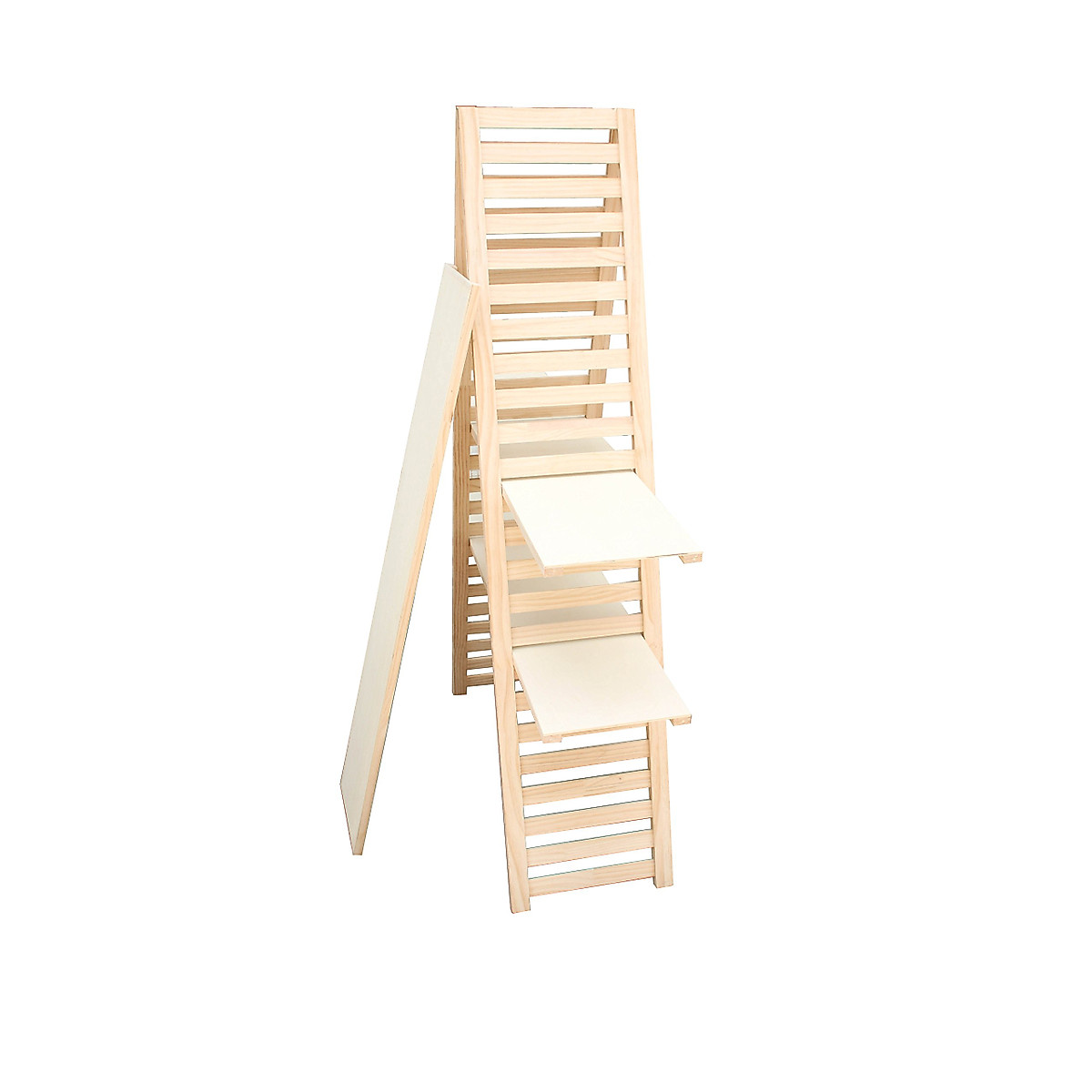 FixtureDisplays® 45.6" x 57.0" x 13" Wooden Retail Shelving Unit w/ 3 Shelves, A-Frame Design - Pine Wood 19403