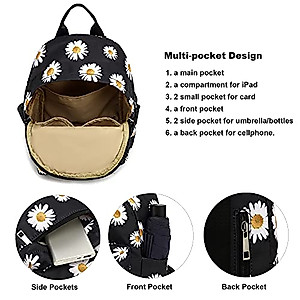 Yusudan Mini Backpack Purse for Women Girls, Floral Flower Small Backpack for Teens Kids School Travel (Daisy Black)