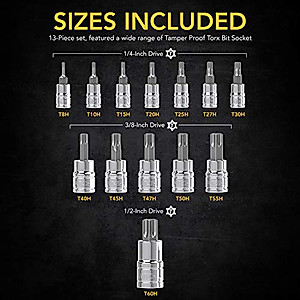 LEXIVON Tamper Proof Torx Bit Socket Set, Premium S2 Alloy Steel | 13-Piece Security Star T8 - T60 Set | Enhanced Storage Case (LX-146)