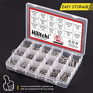 Hilitchi 570 Piece M 3 4 5 6 Stainless Steel Phillips Round Flat Head Self Tapping Screw Assortment Kit