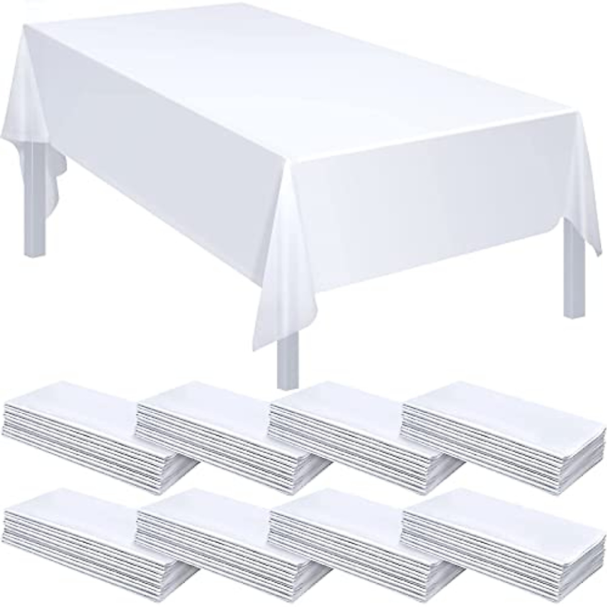 28 Pack Disposable Plastic Tablecloth Rectangle Table Cover 54 x 108 Inches, Disposable Table Clothes for Rectangle Tables Rectangular Plastic Table Cloths for Picnic Camping Party Wedding (White)