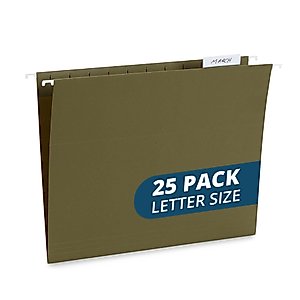 Blue Summit Supplies 25 Hanging File Folders, Reinforced Hanging Folders, Standard File Folders for Filing Cabinet, Letter Size, Green, 25 Pack